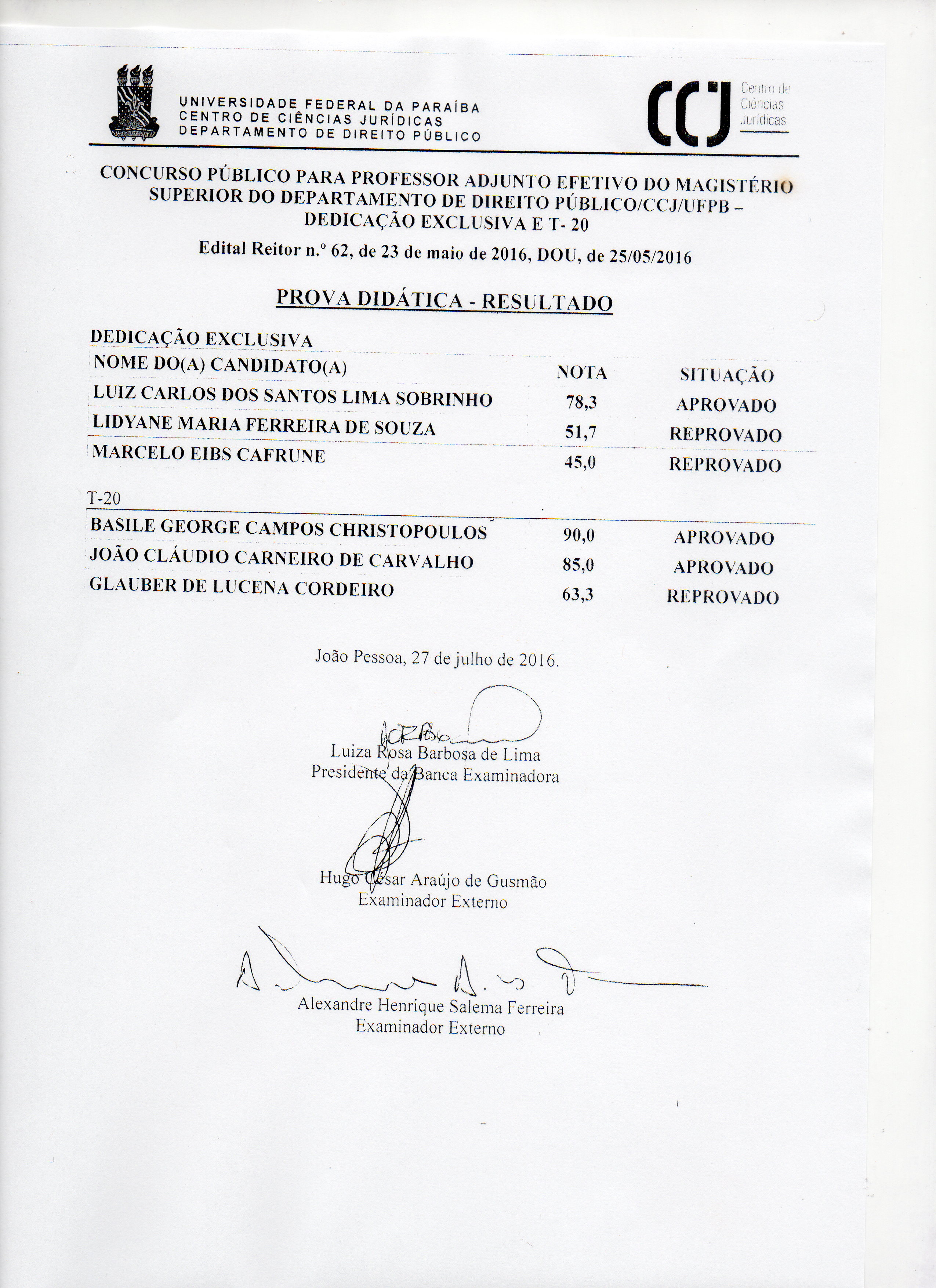 Resultado da Prova Didática — UNIVERSIDADE FEDERAL DA PARAÍBA - UFPB ...